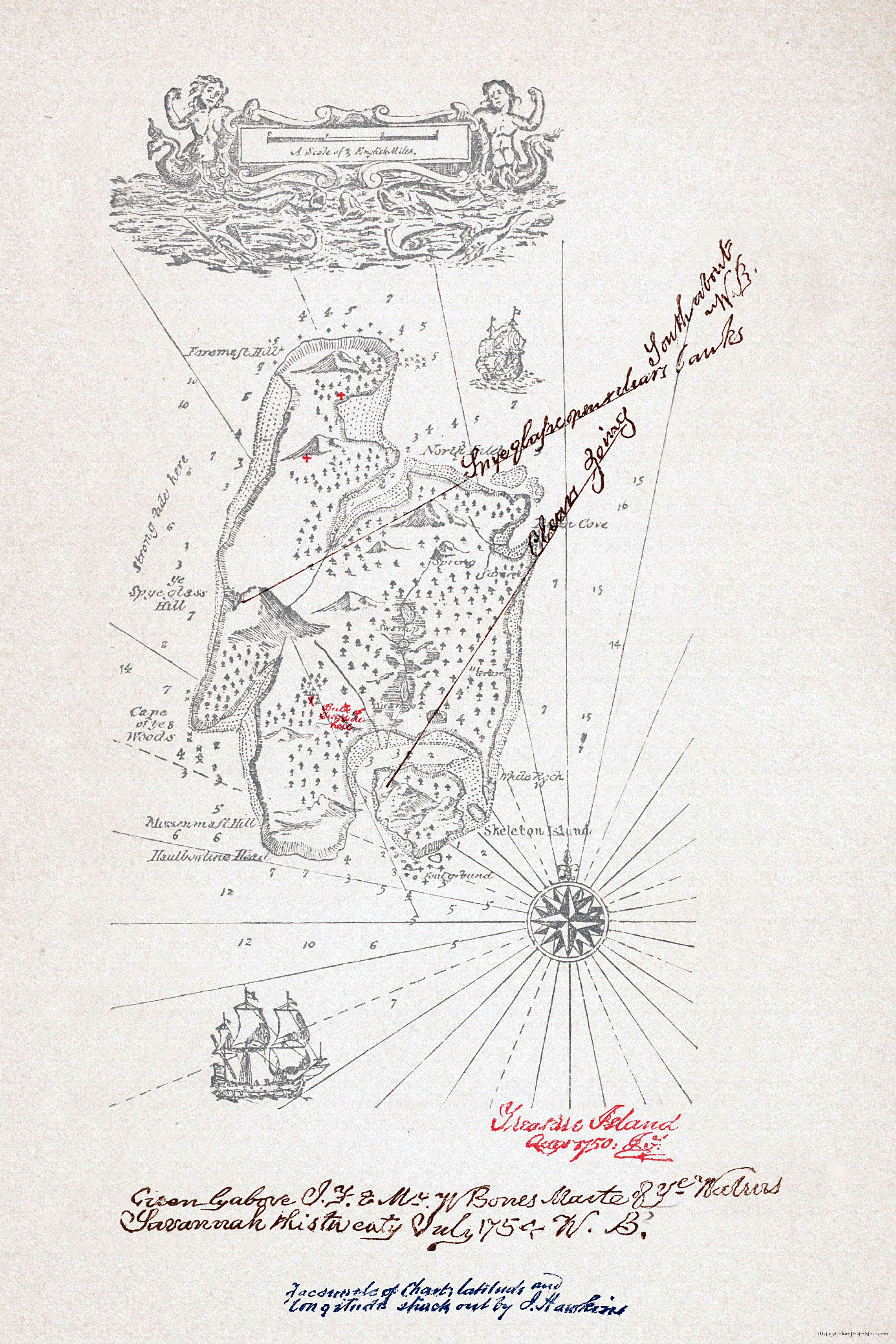 24"x36" Gallery Poster, Map of Treasure Island from the 1883 edition by ...