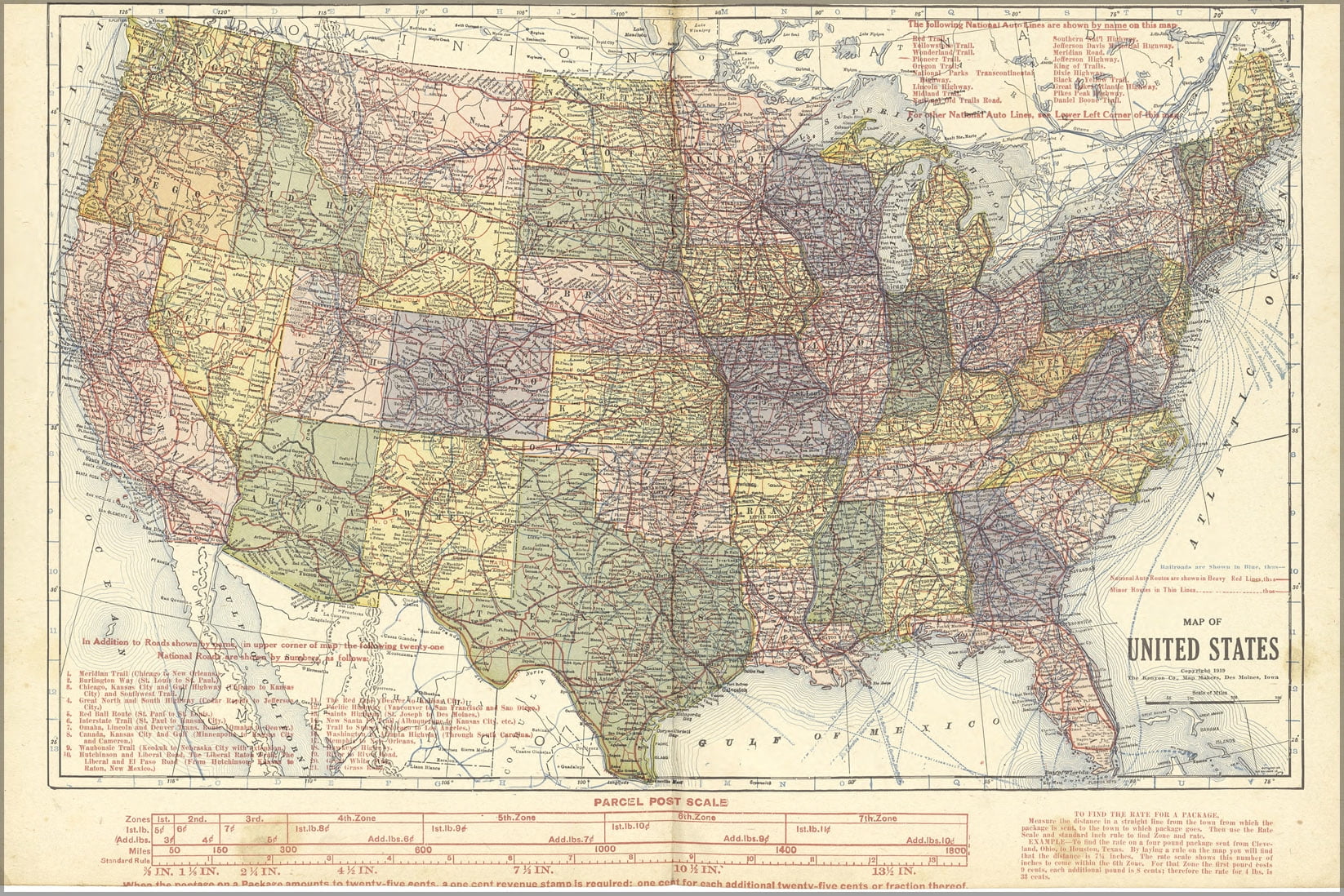 24"x36" Gallery Poster, Map of United States of america 1920 - Walmart.com