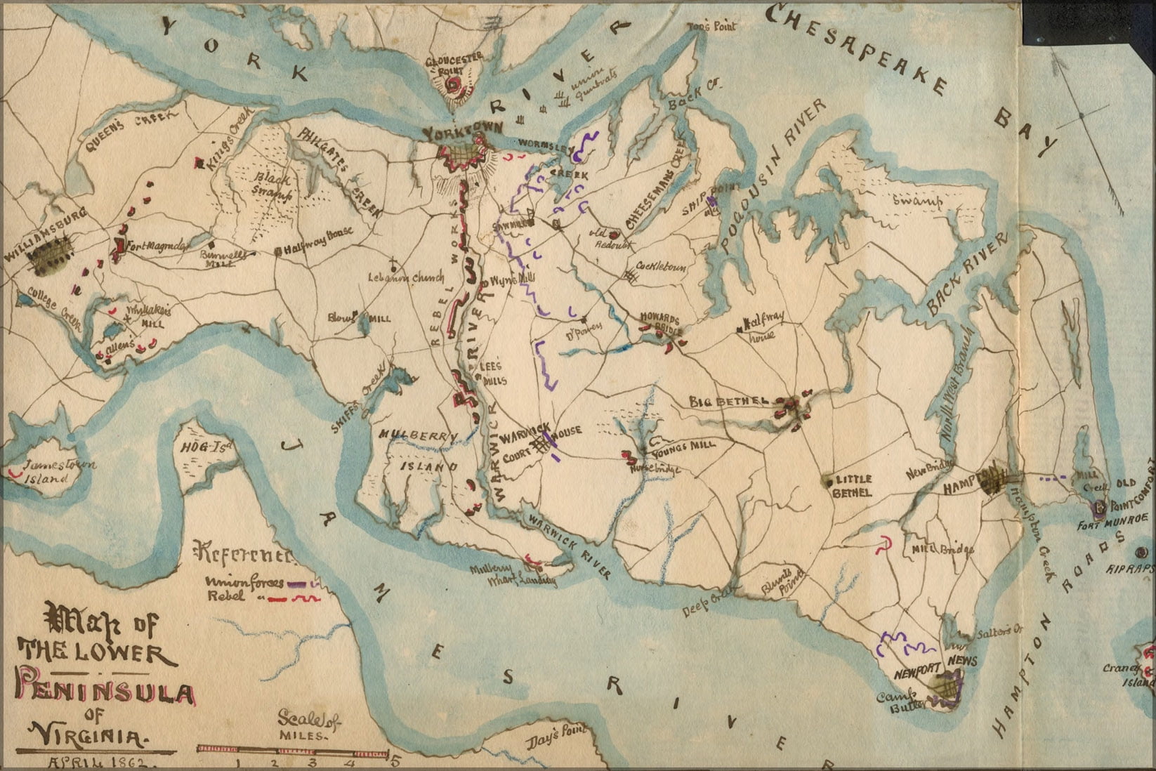 24"x36" Gallery Poster, Map of the Lower Peninsula of Virginia April ...