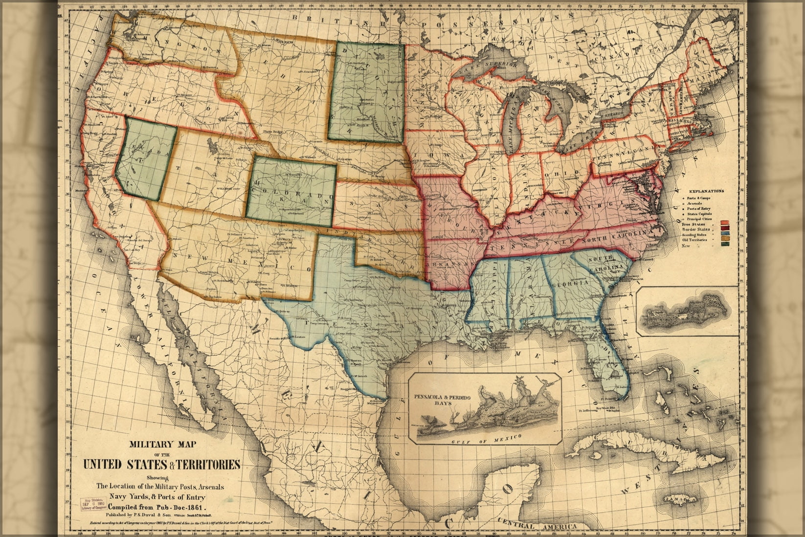 24"x36" Gallery Poster, Military map of the United States 1861 p10 ...