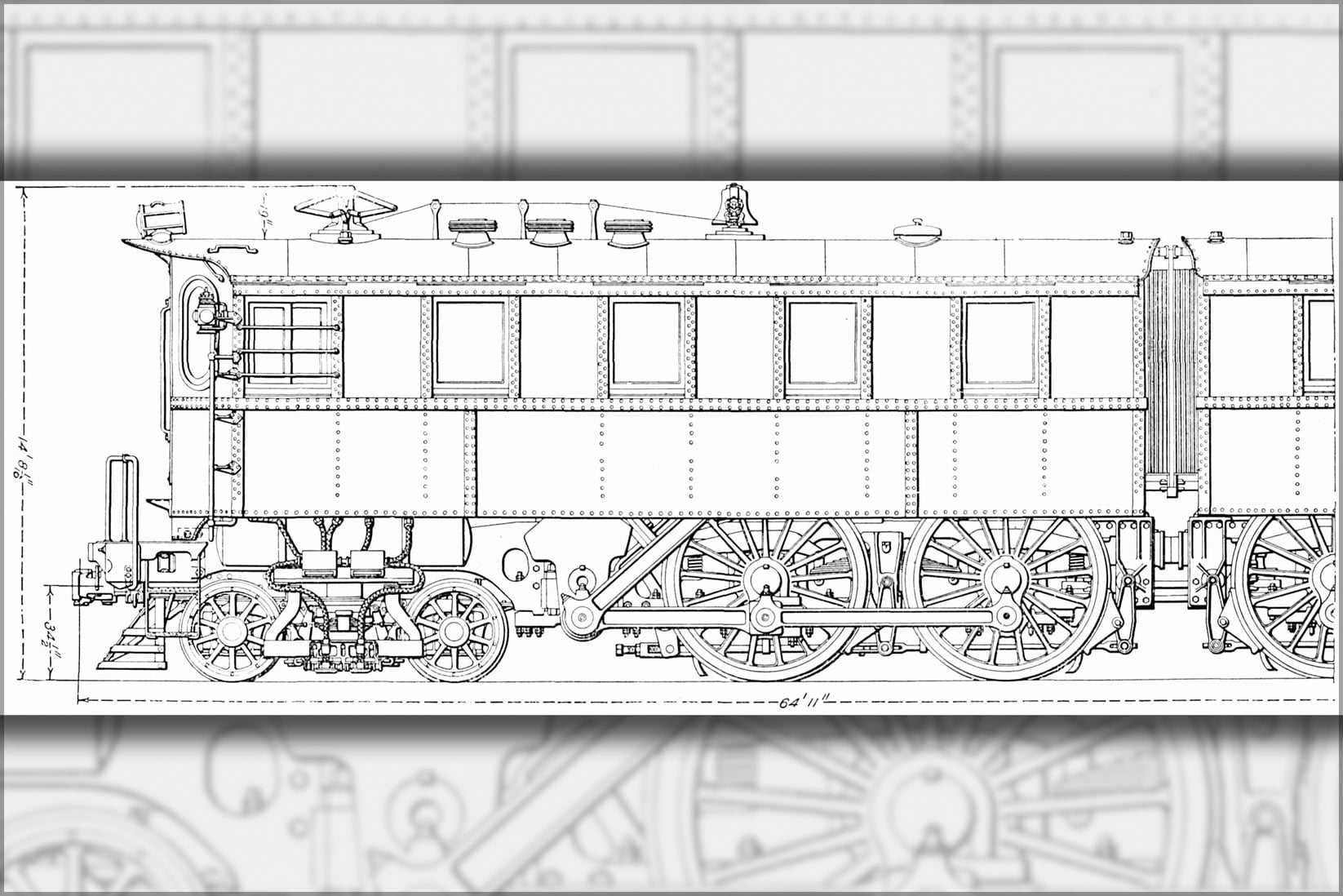 24"x36" Gallery Poster, PRR DD1 electric locomotive side drawing ...