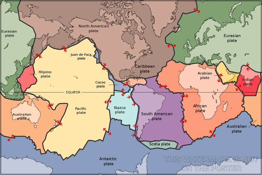 24"x36" Gallery Poster, Tectonic plates - Walmart.com