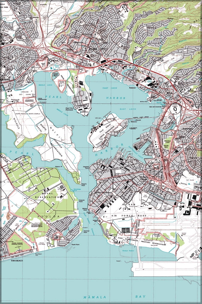 24"x36" Gallery Poster, Topographic map of Pearl Harbor - Walmart.com