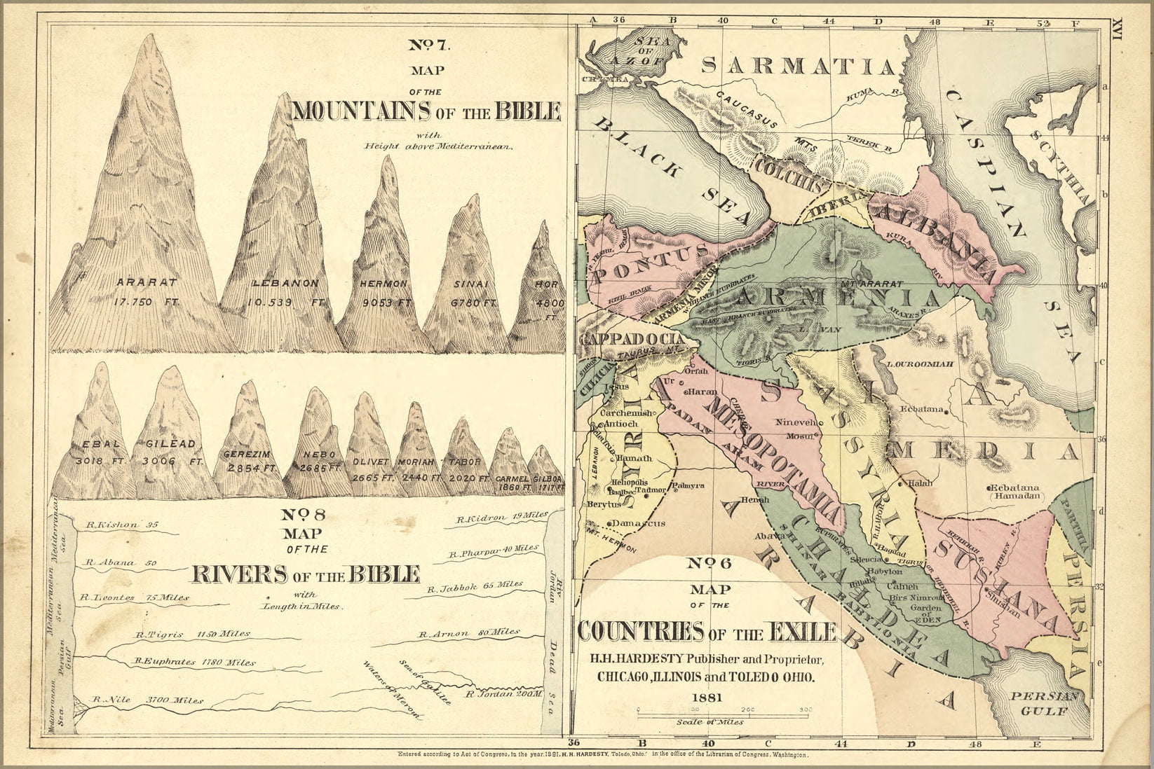 24"x36" Gallery Poster, bible map of the exile, mountains and rivers ...