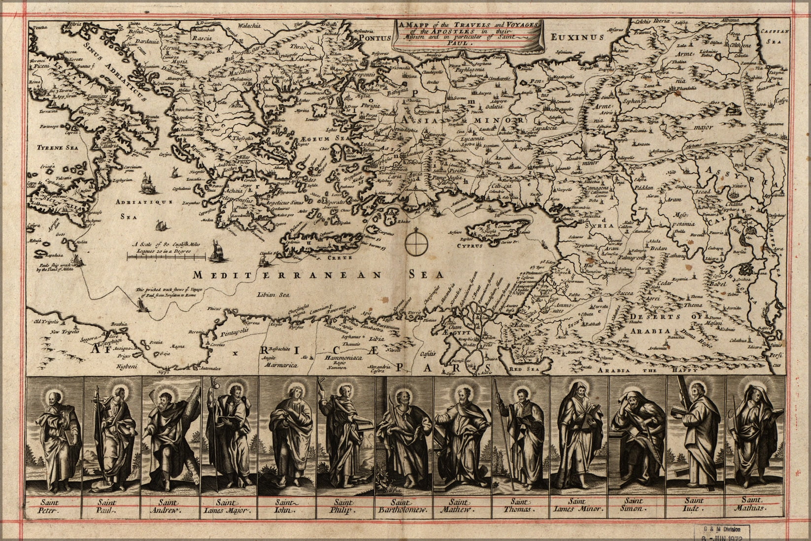 24"x36" Gallery Poster, bible map travels of apostles & saint paul 1680 ...