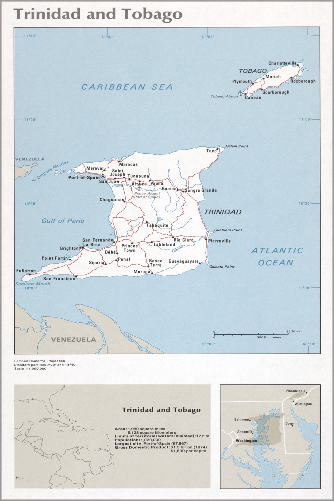 24"x36" Gallery Poster, cia map Trinidad and Tobago 1976 - Walmart.com
