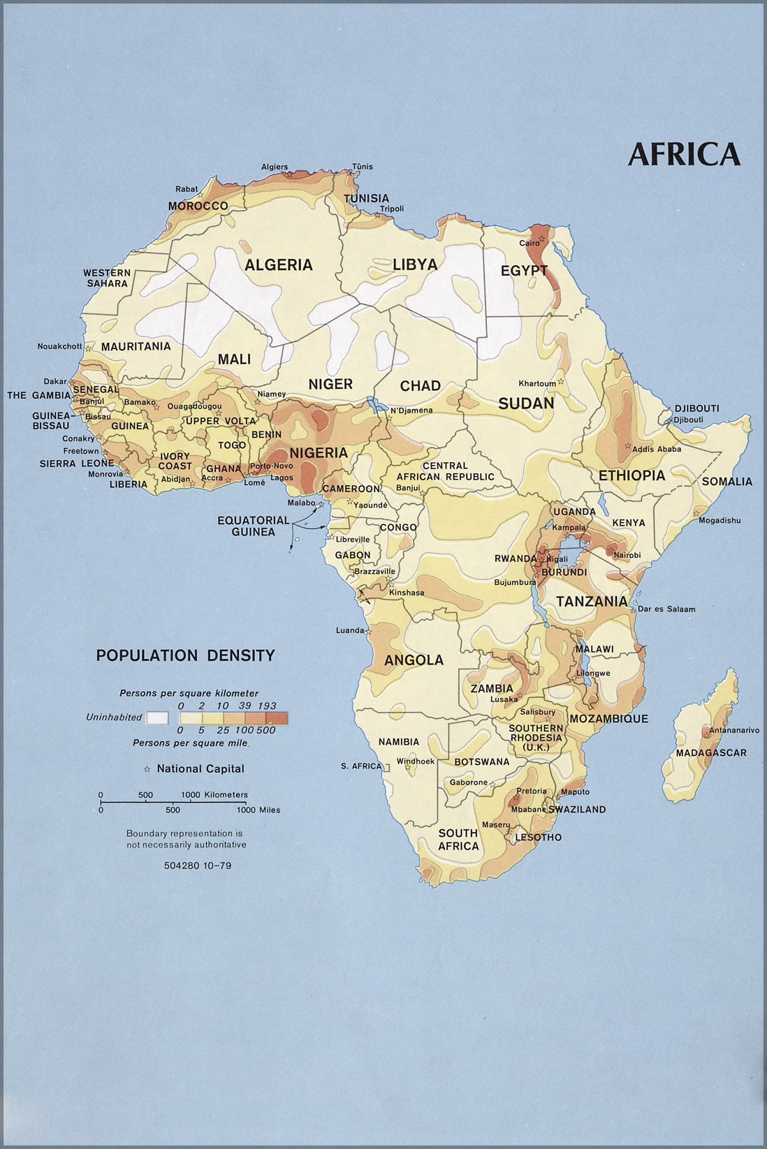 24"x36" Gallery Poster, cia map of Africa, population density 1979 ...