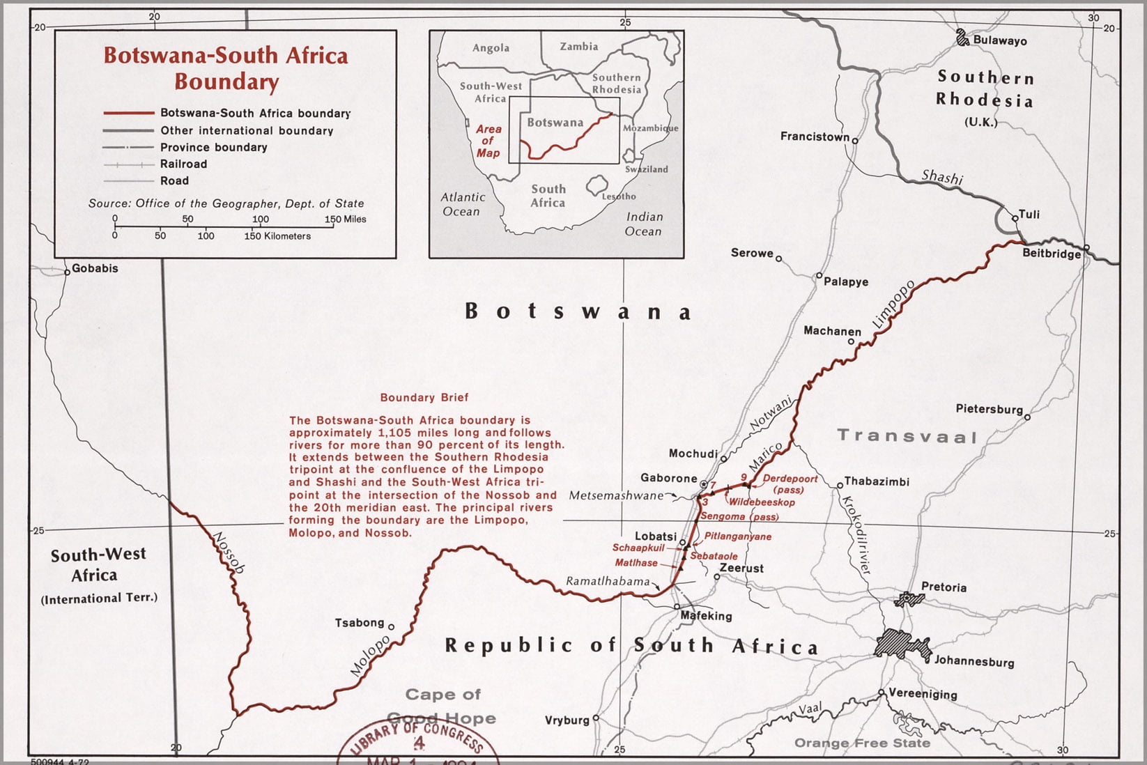 24"x36" Gallery Poster, cia map of Botswana South Africa boundary 1972 ...