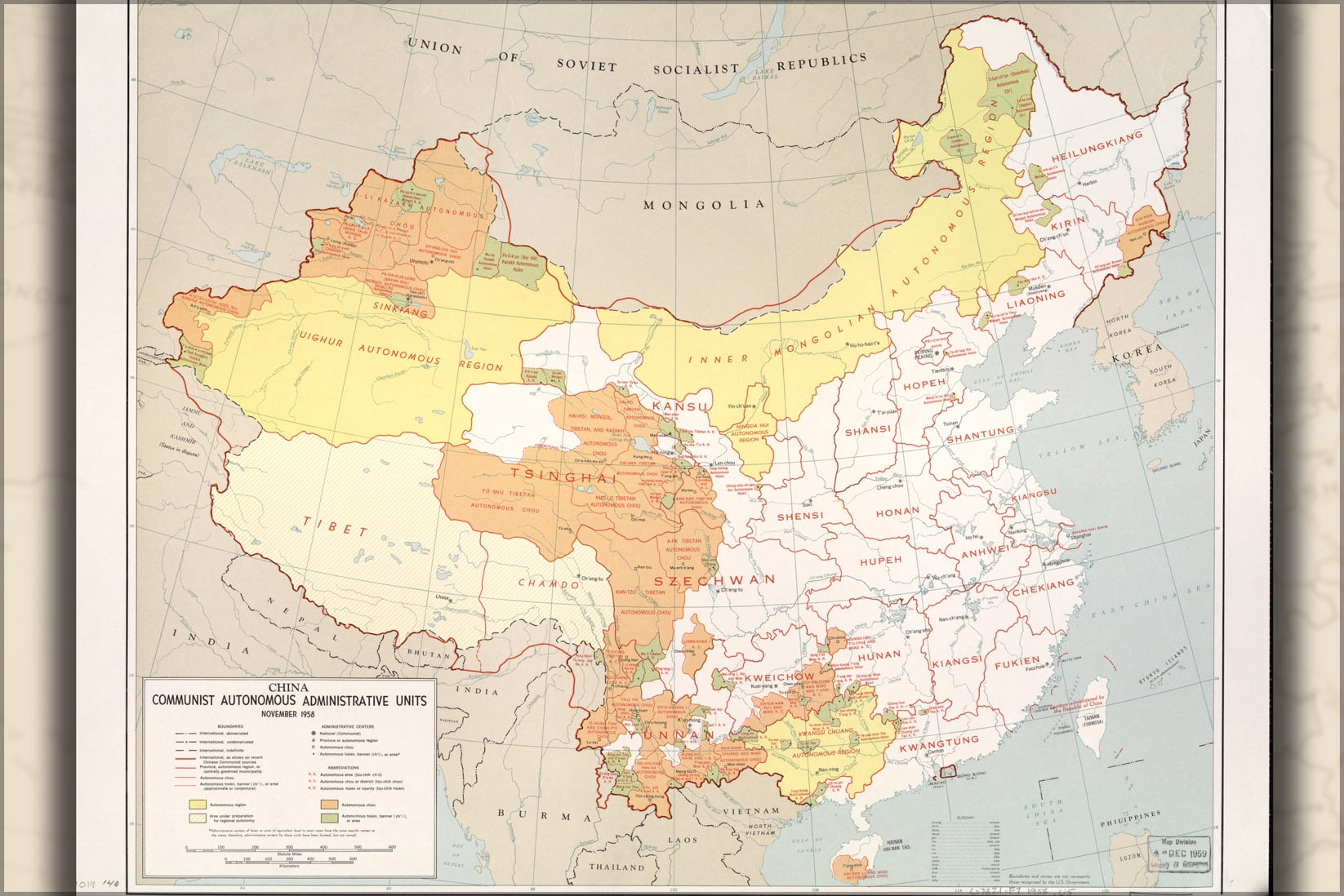 24"x36" Gallery Poster, cia map of China, administrative units 1958 ...