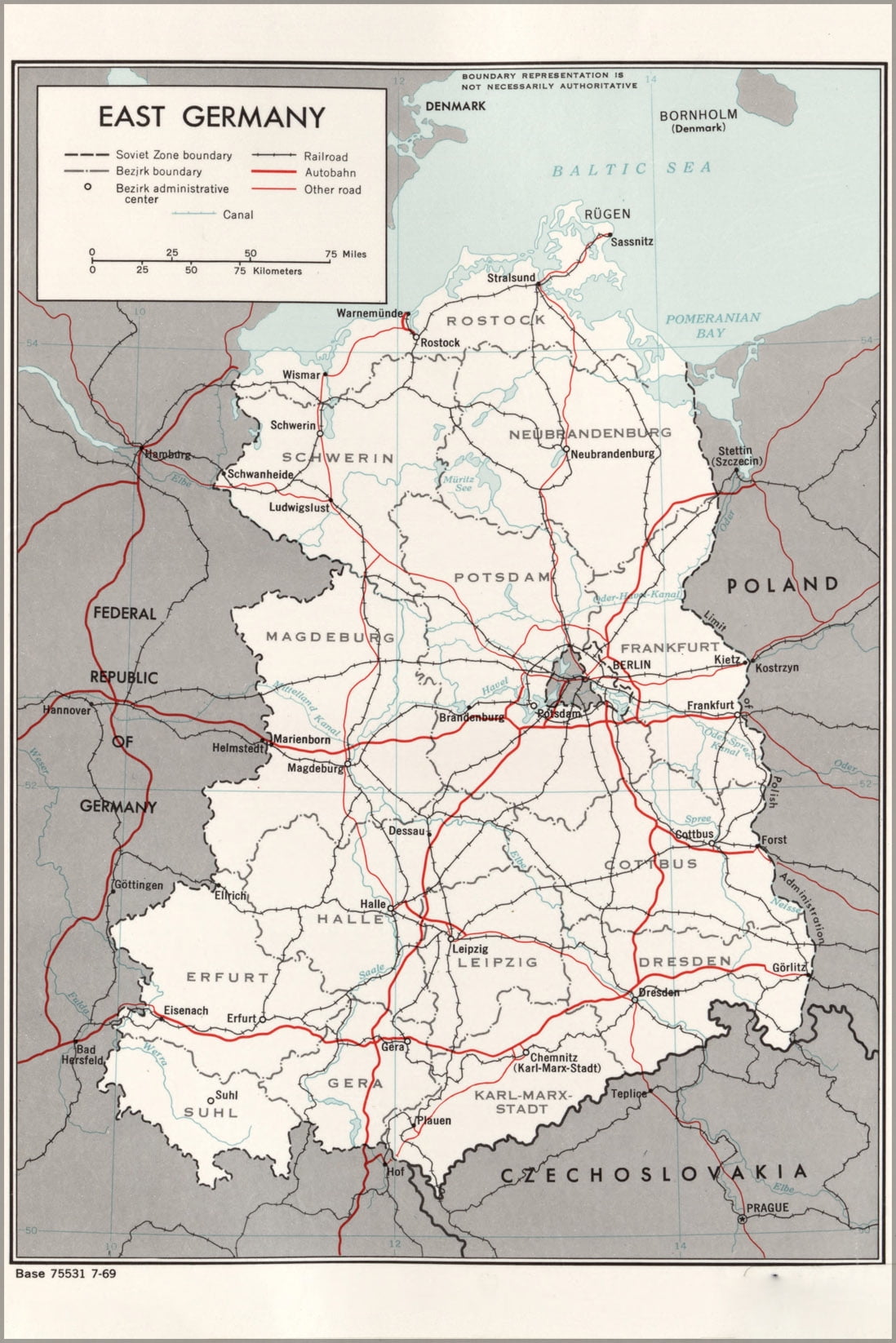 24"x36" Gallery Poster, cia map of East Germany 1969 p2 - Walmart.com