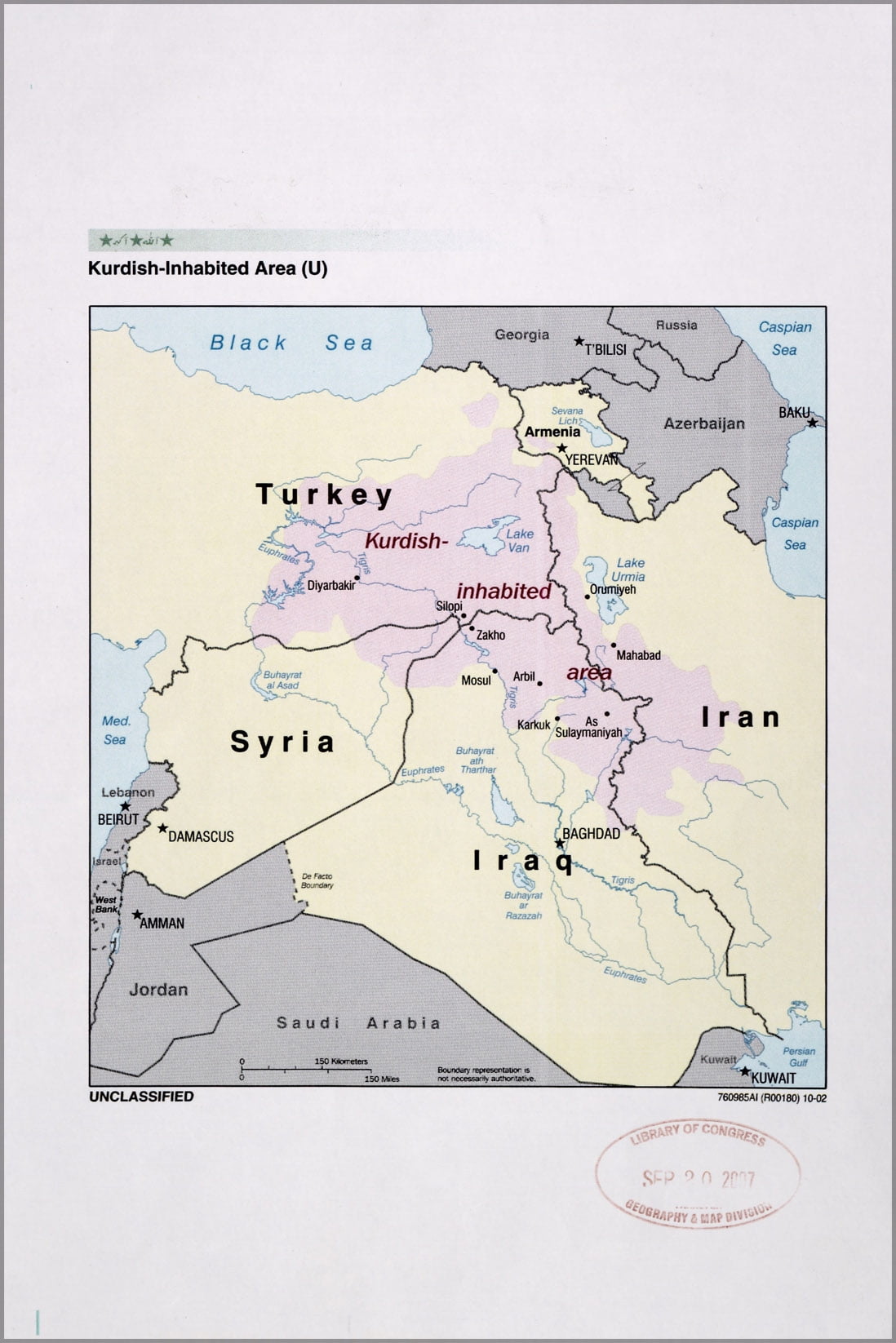 24"x36" Gallery Poster, cia map of Kurd areas iraq turkey iran 2002 ...