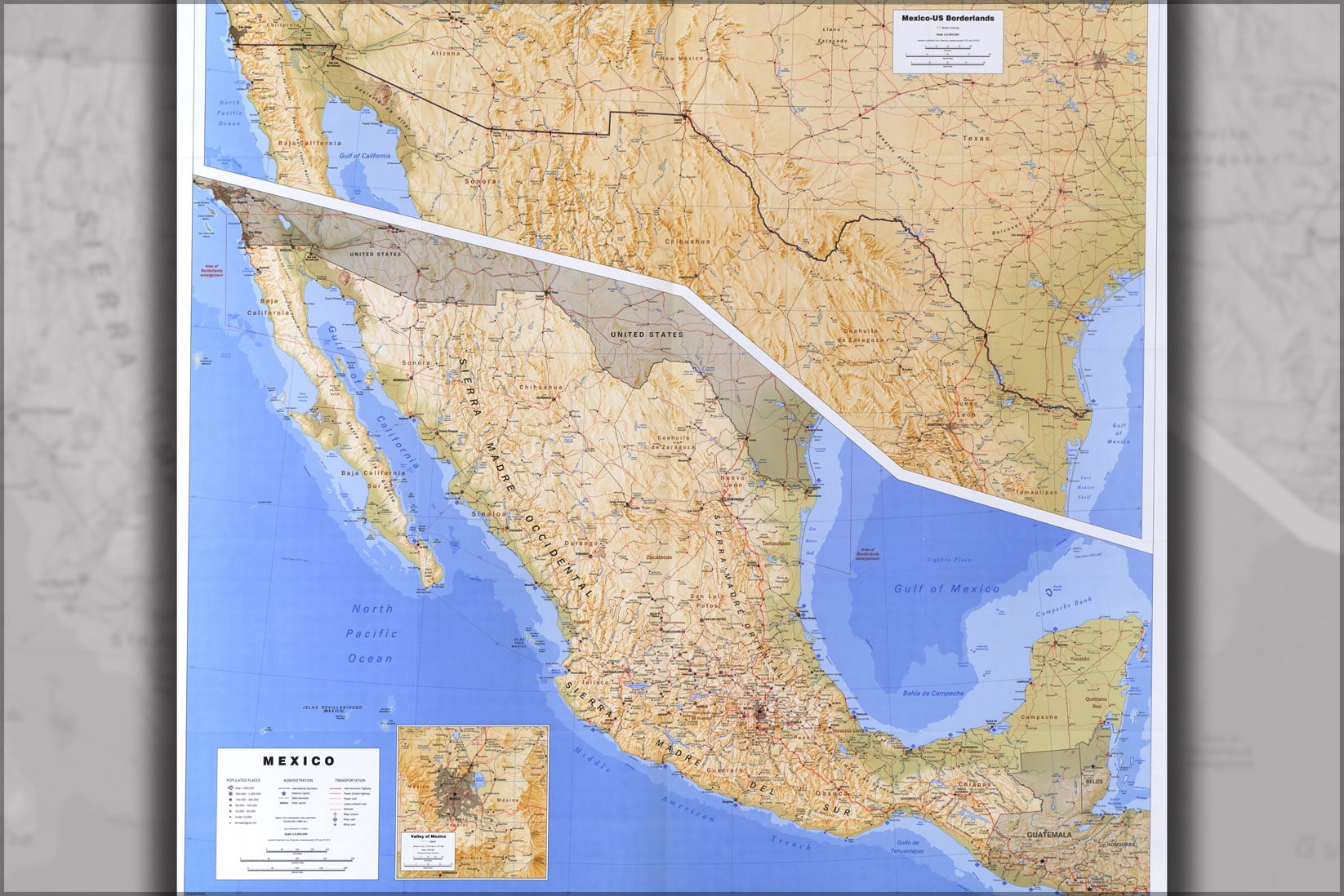 24"x36" Gallery Poster, cia map of Mexico & u.s. border 1993 - Walmart.com
