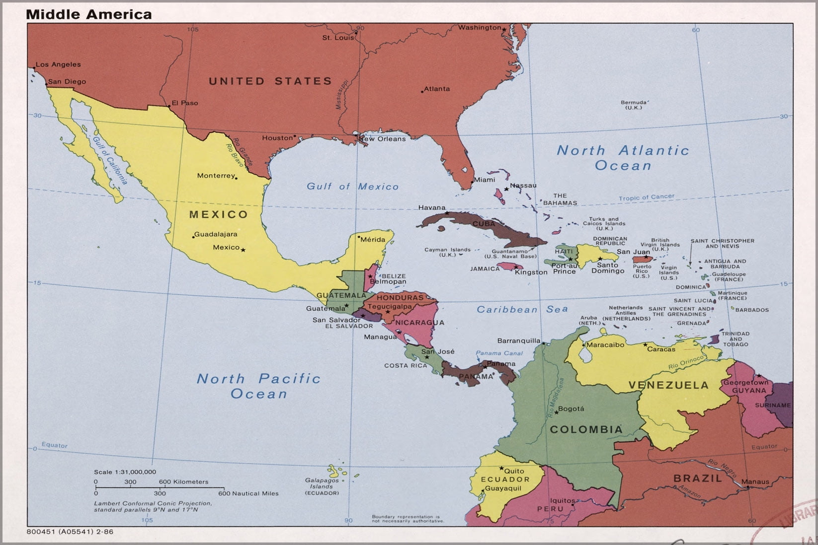 24"x36" Gallery Poster, cia map of Middle America, mexico Caribbean ...