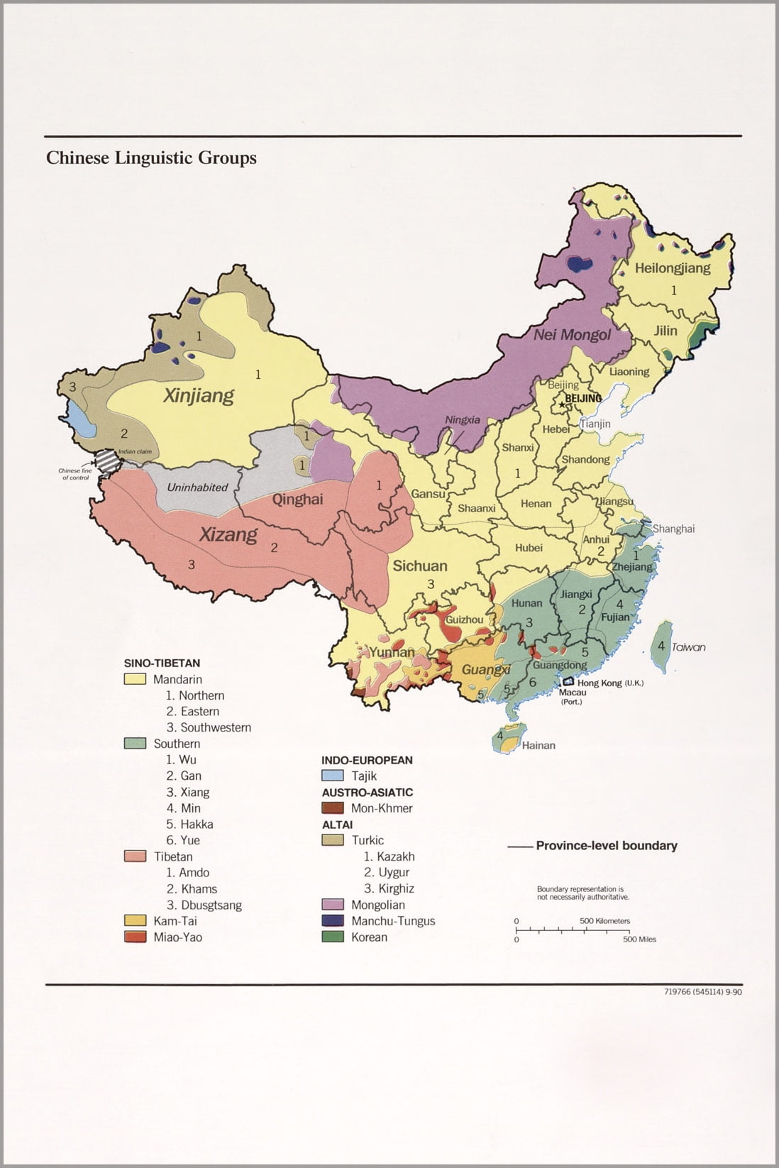 24"x36" Gallery Poster, cia map of china chinese linguistic groups ...