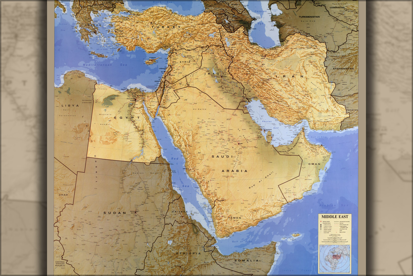 24"x36" Gallery Poster, cia map of middle east iraq iran israel 1993 p2 ...