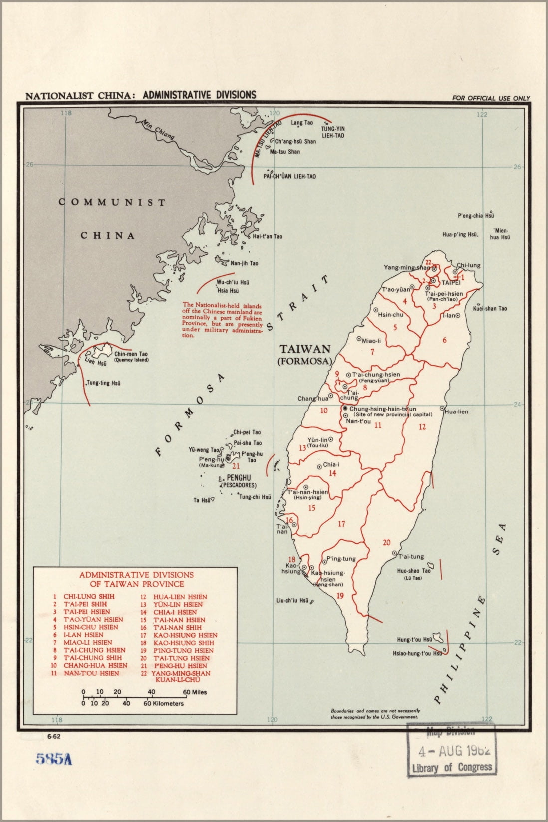 24"x36" Gallery Poster, cia map of taiwan administrative divisons 1962 ...