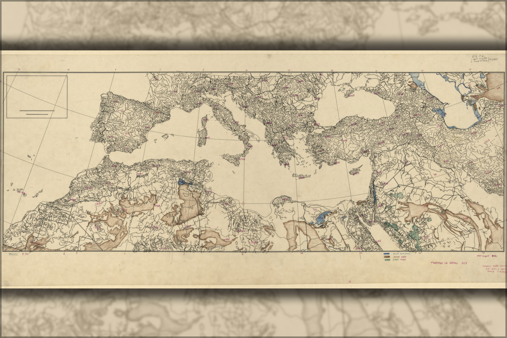 24"x36" Gallery Poster, cia terrain map of S. Europe and N. Africa P1 ...