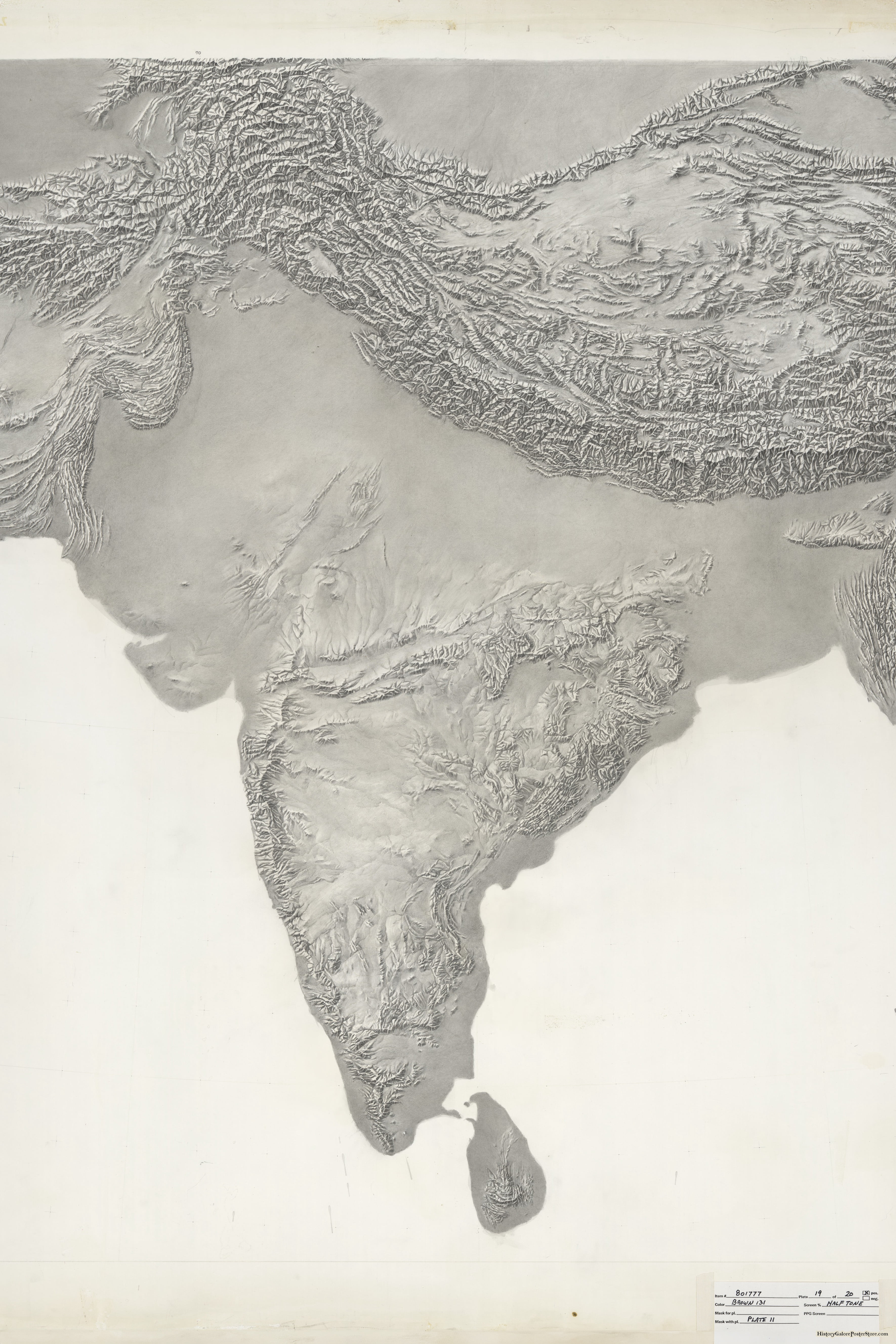 24"x36" Gallery Poster, cia terrain map of South Central Asia India ...