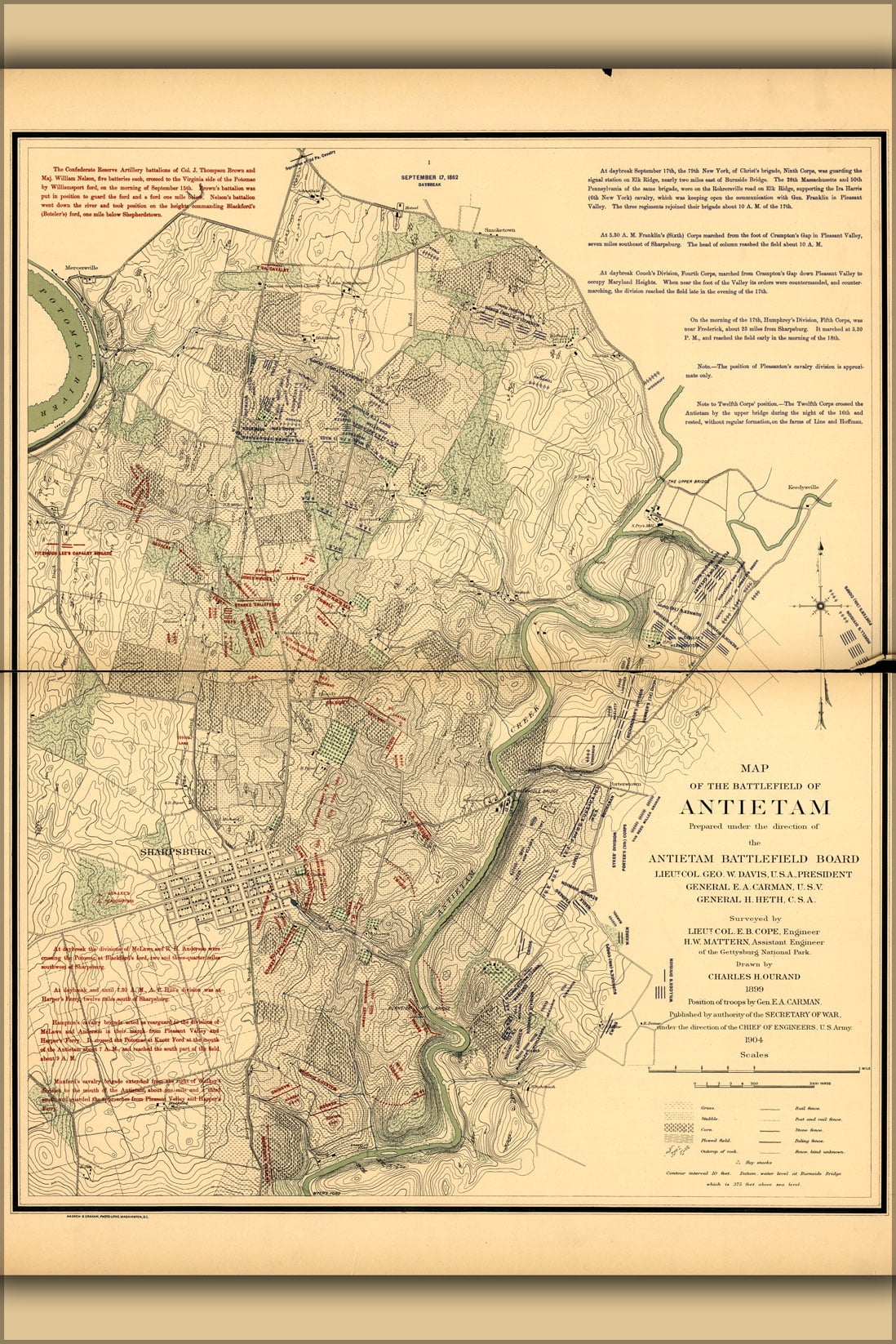 24"x36" Gallery Poster, civil war map of battle of antietam September ...