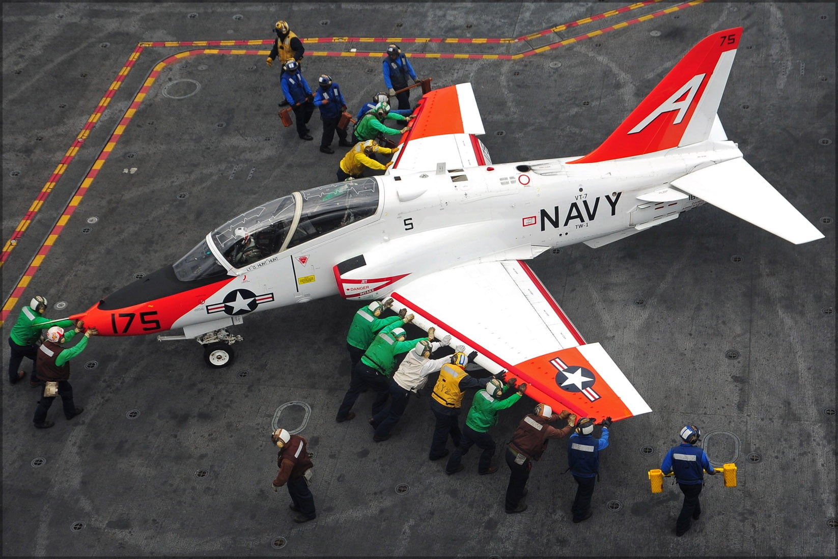 24"x36" Gallery Poster, crewmen push T-45C Goshawk USS Harry S. Truman ...