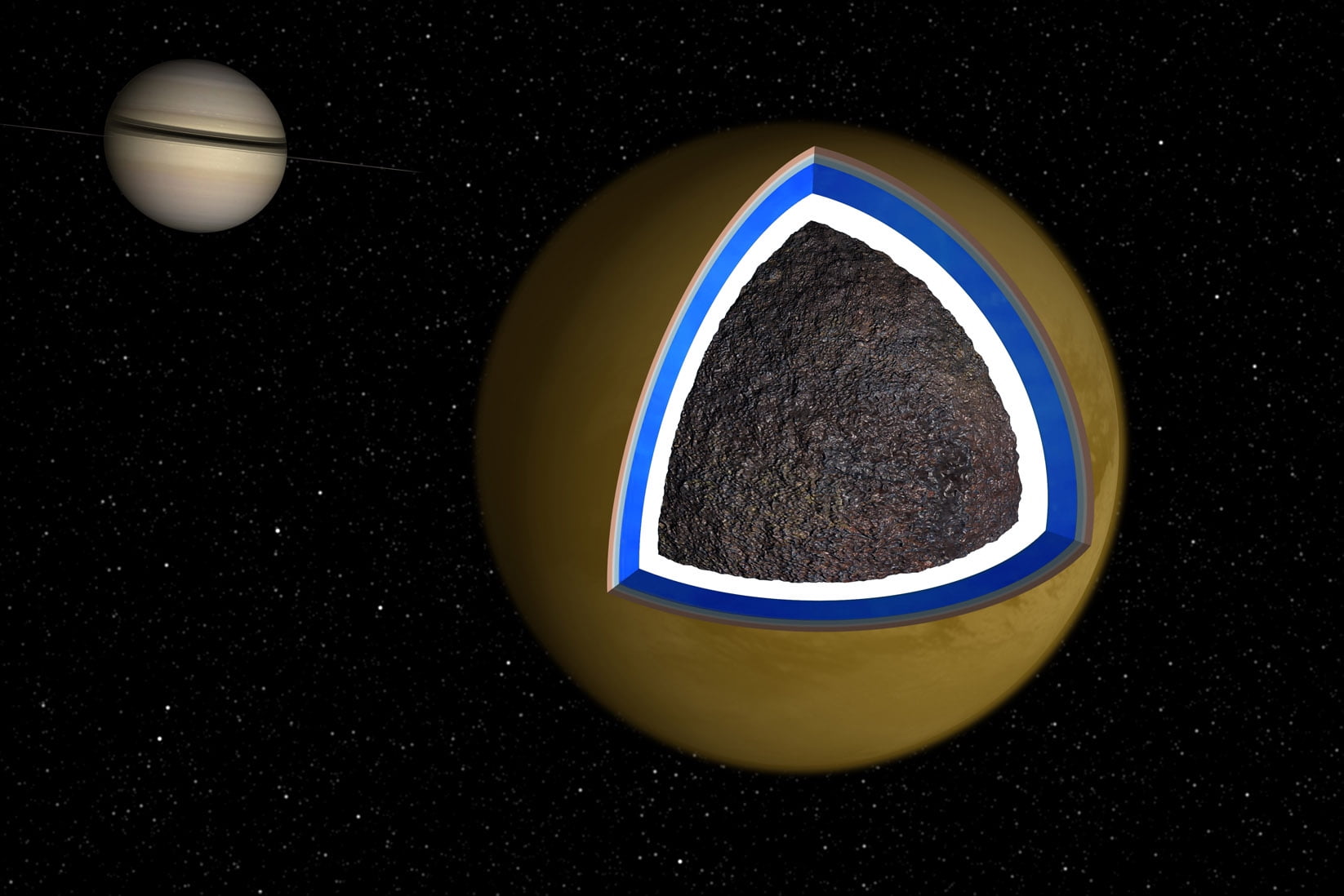 24"x36" Gallery Poster, cross-section of the planet Saturn moon Titan ...