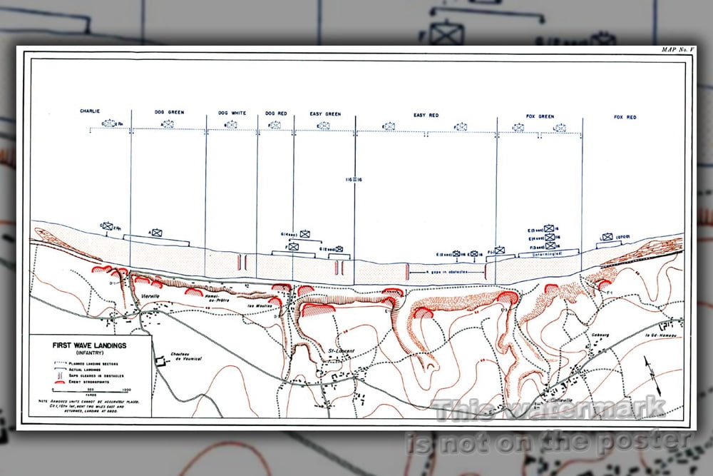 24"x36" Gallery Poster, first wave d-day Official history map showing ...