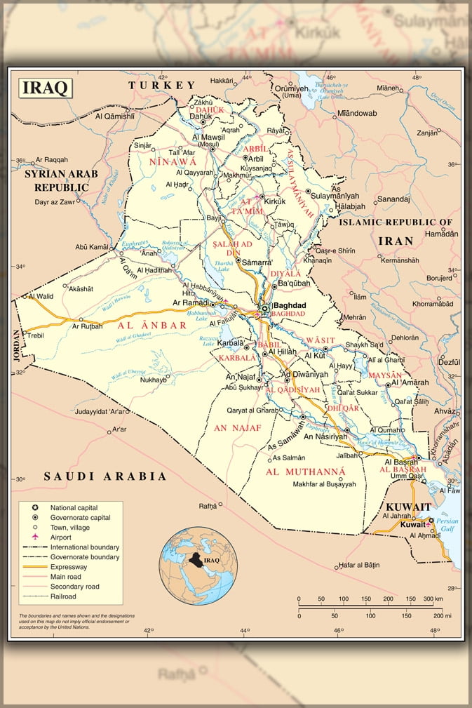 24"x36" Gallery Poster, iraq united nations map - Walmart.com