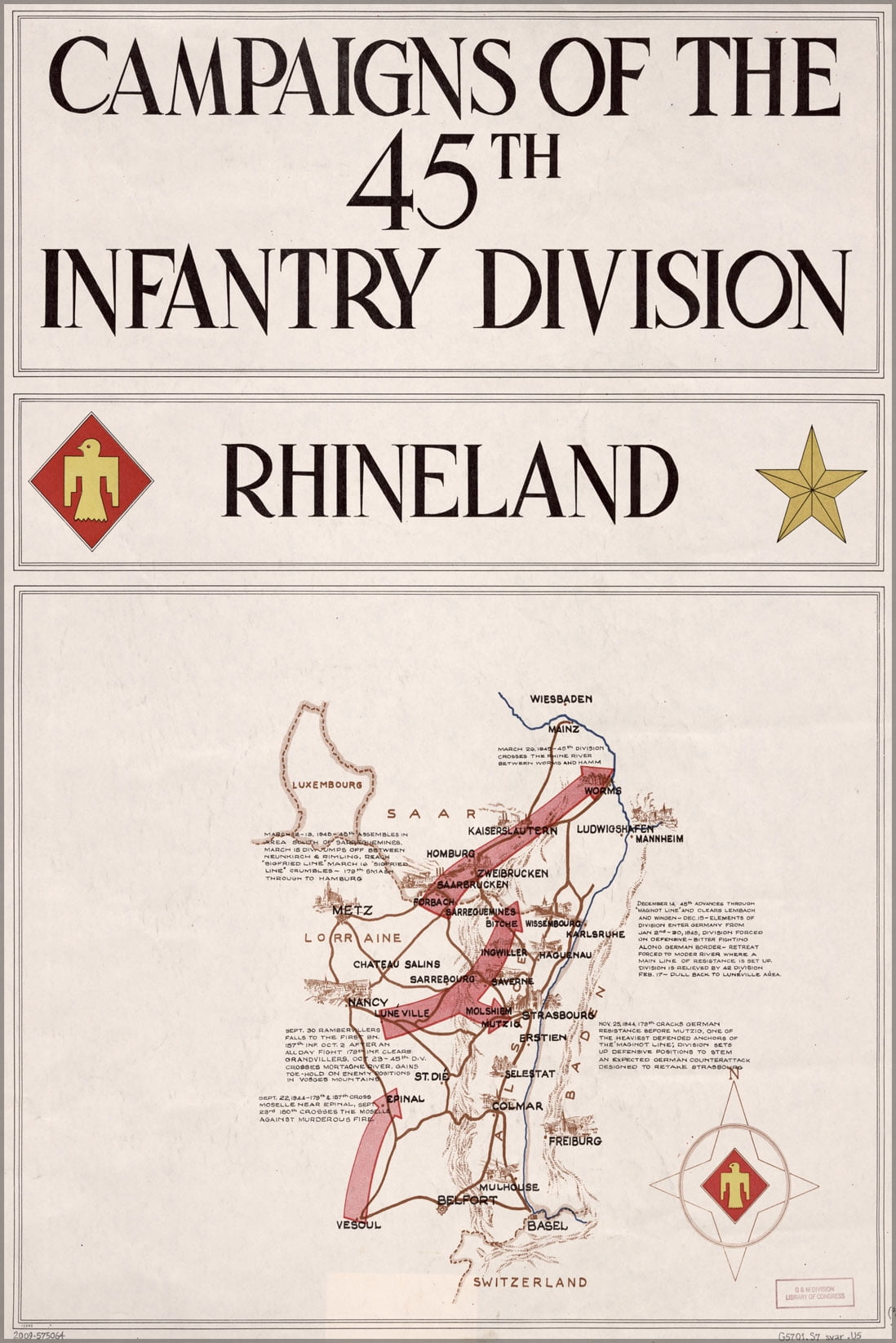 24"x36" Gallery Poster, map of 45th Infantry Division rhineland 1945 ...
