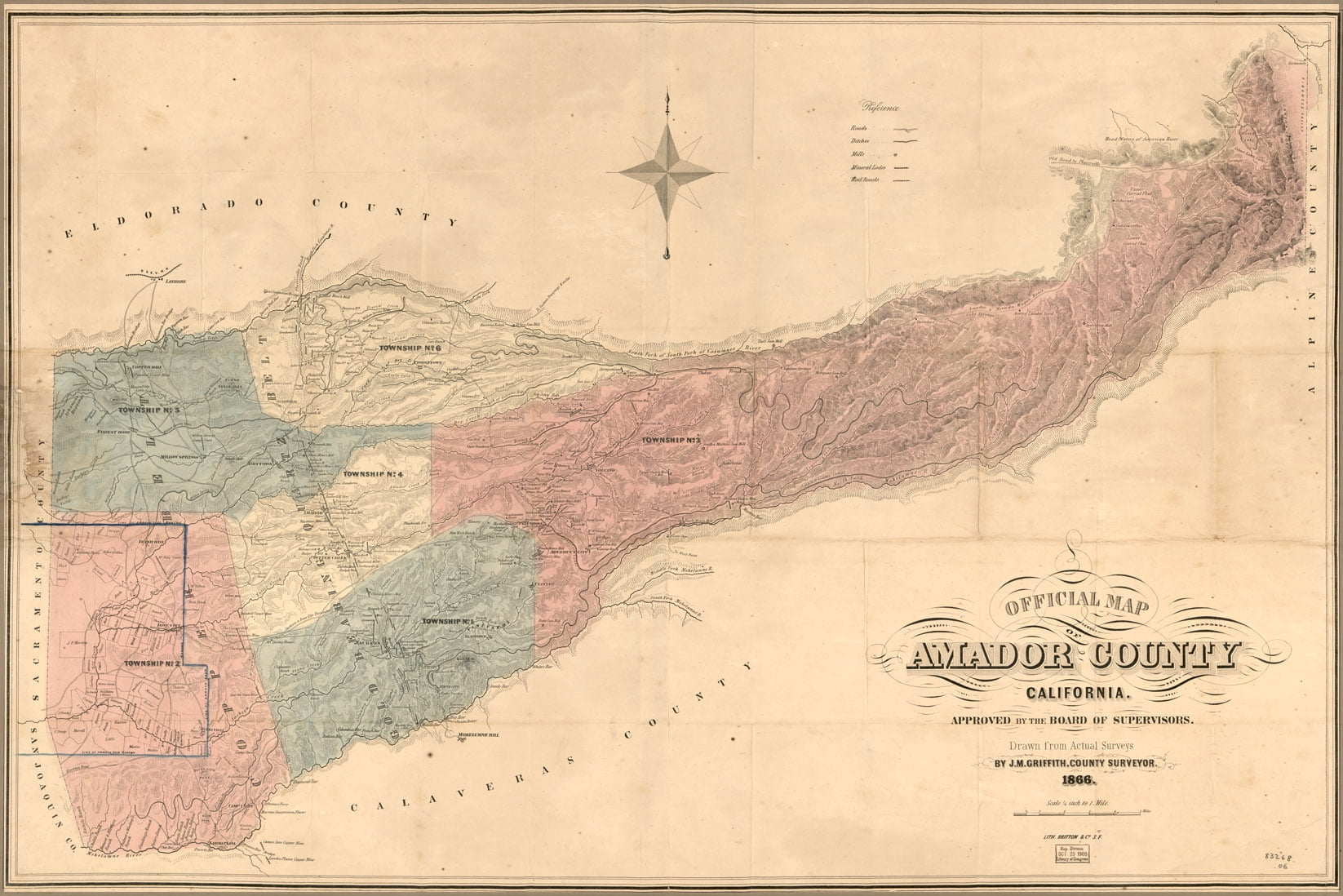 24"x36" Gallery Poster, map of Amador County, California 1866 - Walmart.com
