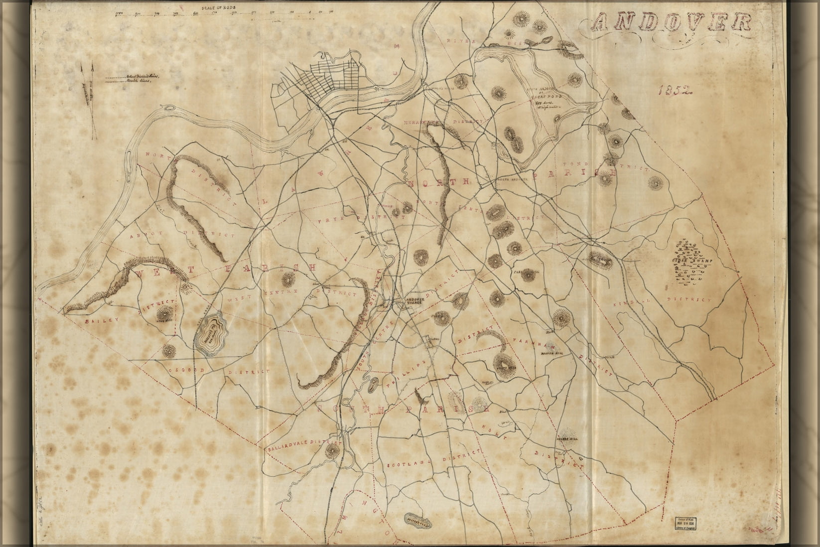 24"x36" Gallery Poster, map of Andover Massachusetts 1852 - Walmart.com