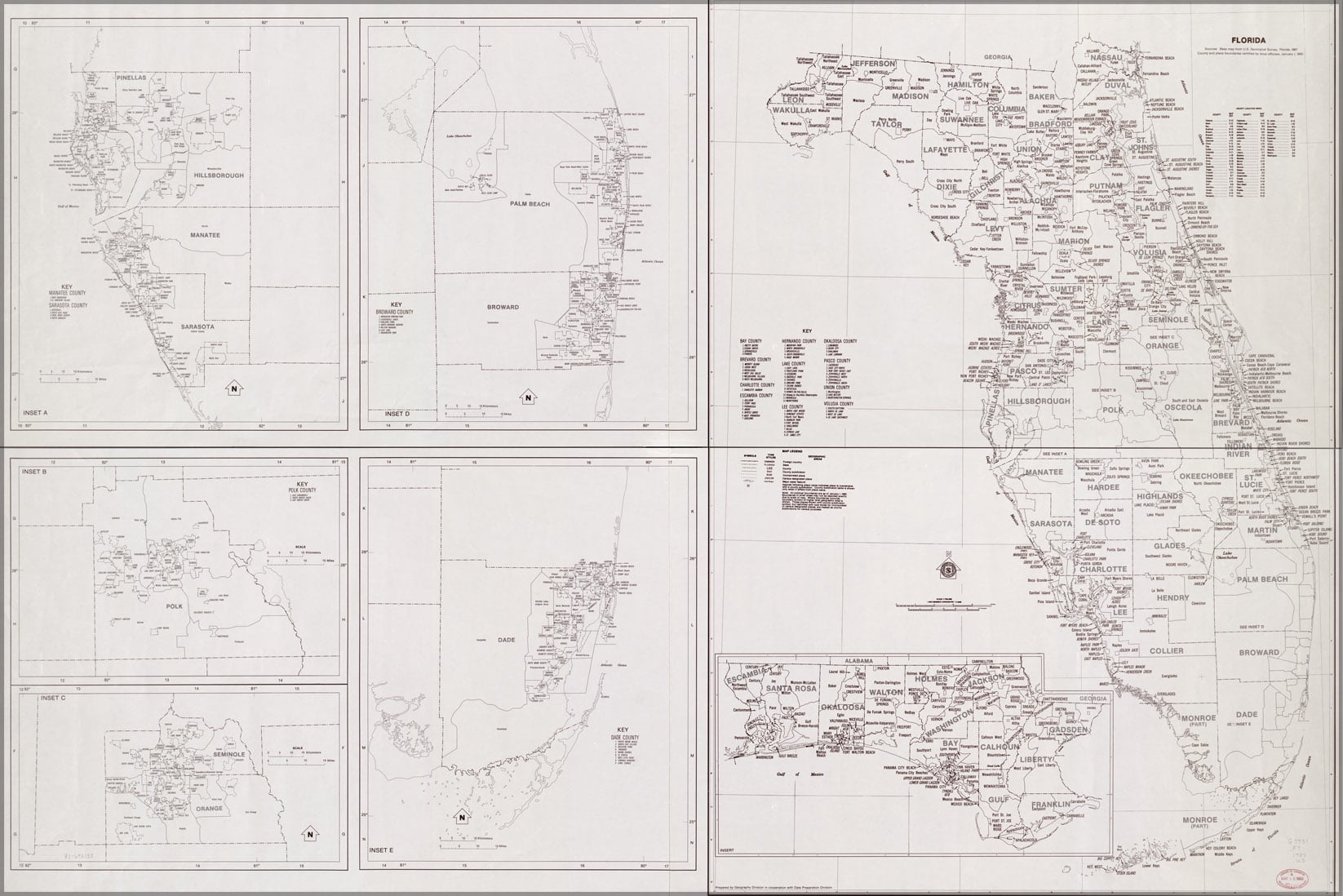 24"x36" Gallery Poster, map of Florida 1983 - Walmart.com