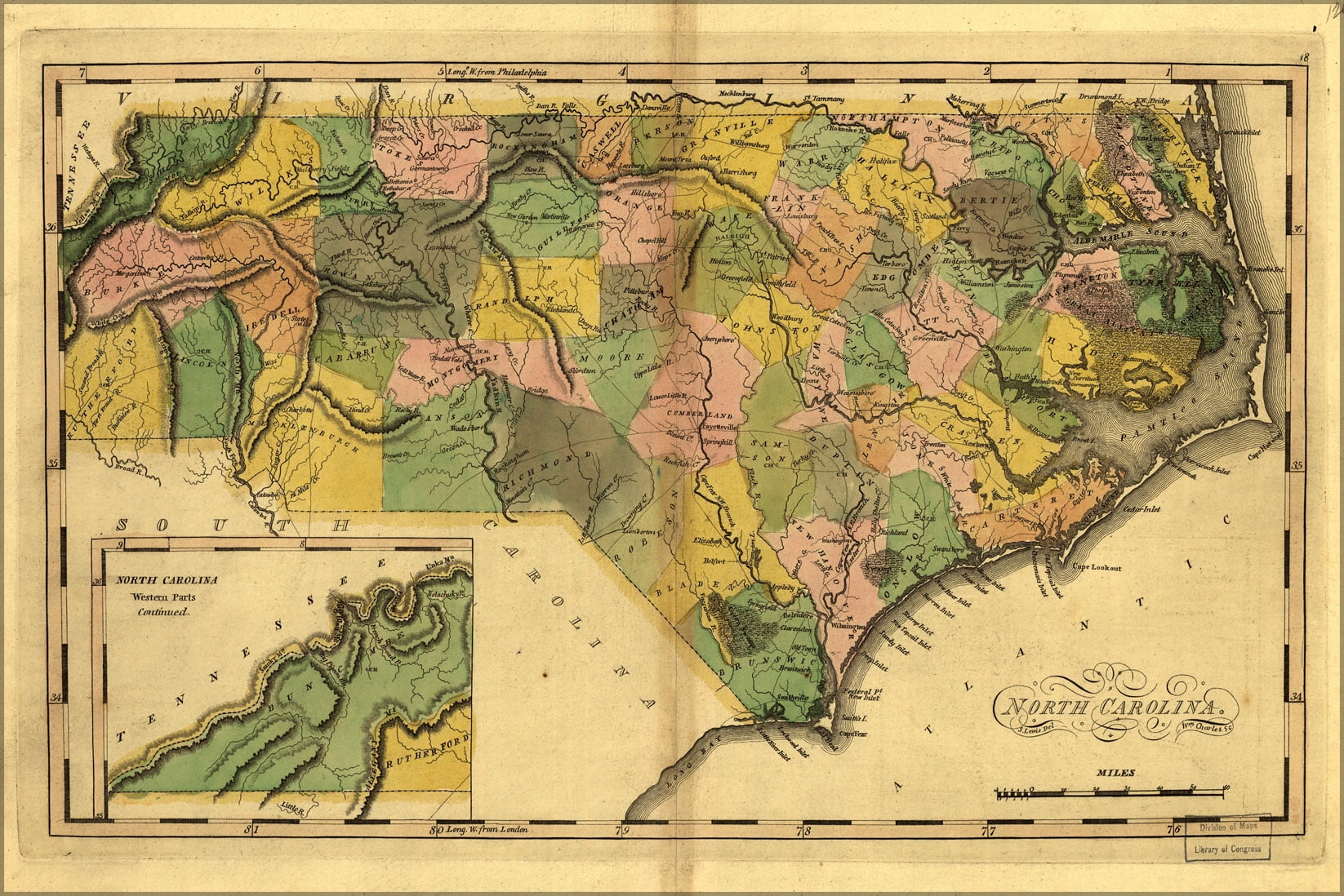 24"x36" Gallery Poster, map of North Carolina 1814 - Walmart Business ...