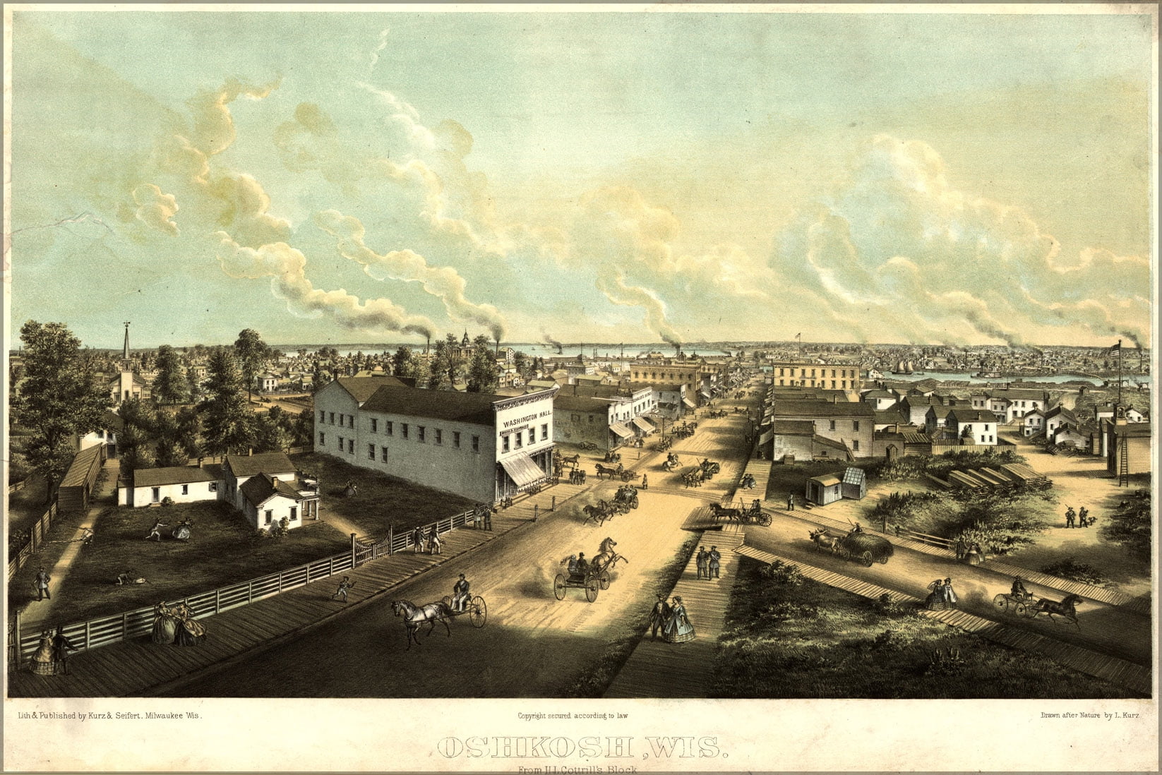 24"x36" Gallery Poster, map of Oshkosh, Wisconsin 1850 - Walmart.com