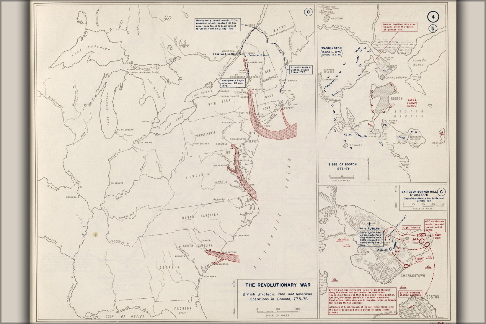 24"x36" Gallery Poster, map of Revolutionary War Boston, 1775-1776 ...