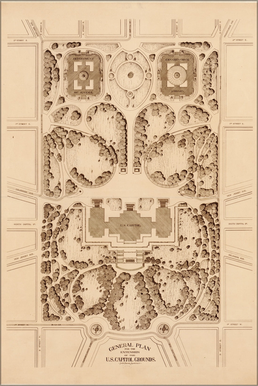 24"x36" Gallery Poster, map of U.S. Capitol grounds washington dc 1874 ...