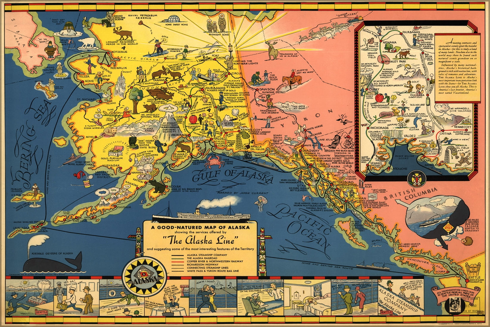 24"x36" Gallery Poster, map of alaska steamship line 1934 - Walmart ...