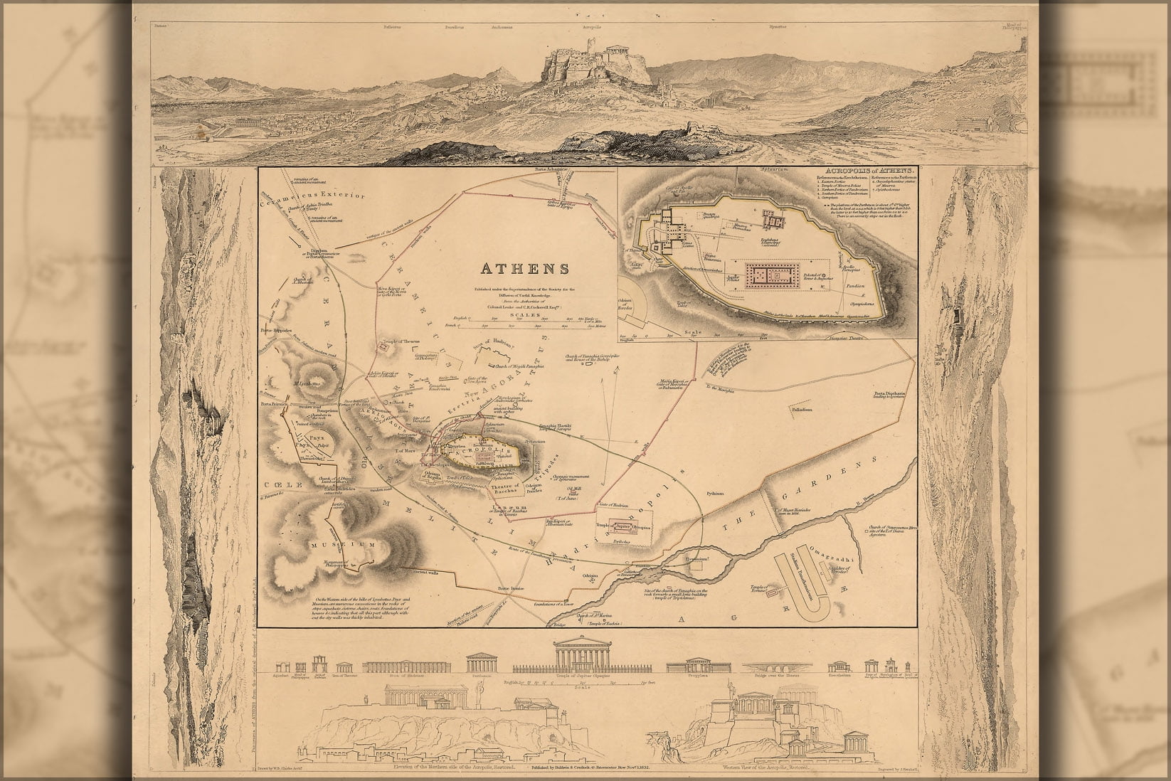 24"x36" Gallery Poster, map of athens greece 1832 - Walmart.com