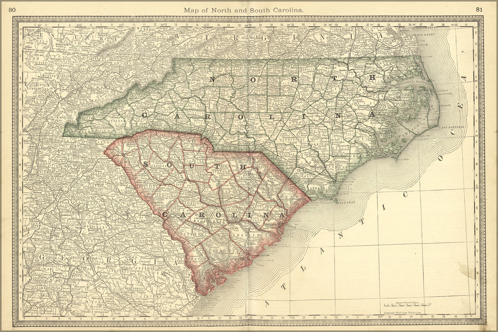 24"x36" Gallery Poster, map of north & south carolina 1881 - Walmart.com