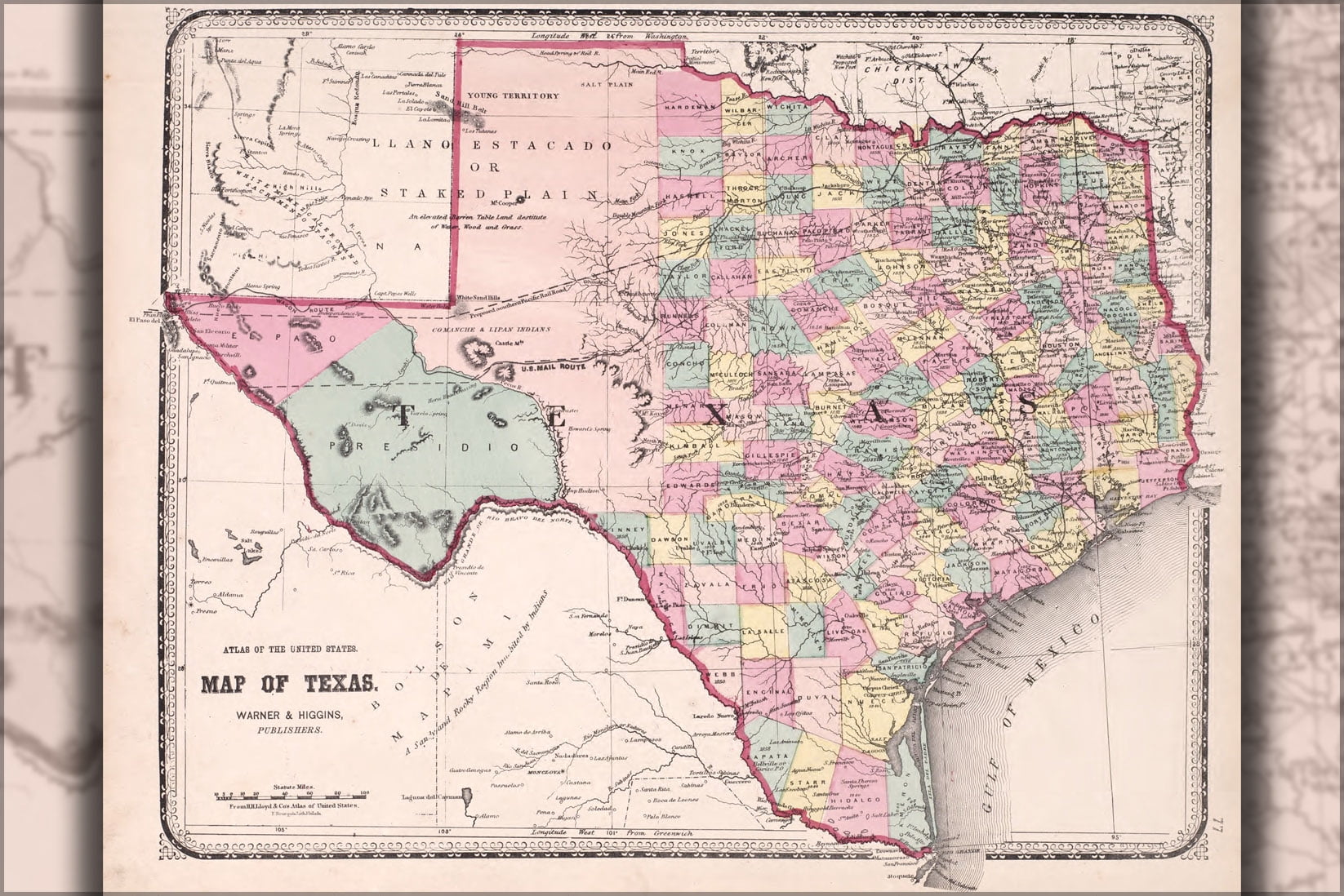 24"x36" Gallery Poster, map of texas 1870 - Walmart.com