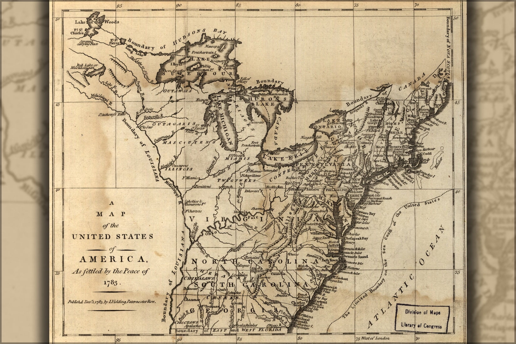 24"x36" Gallery Poster, map of the United States of America 1783 p3 ...