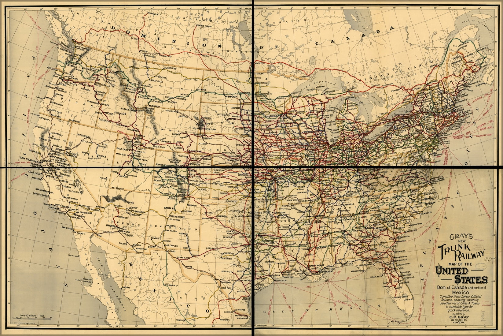 24"x36" Gallery Poster, railroad map of United States Canada 1898 ...