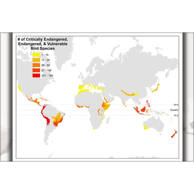 24"x36" Gallery Poster, world conservation map of extinction endangered ...