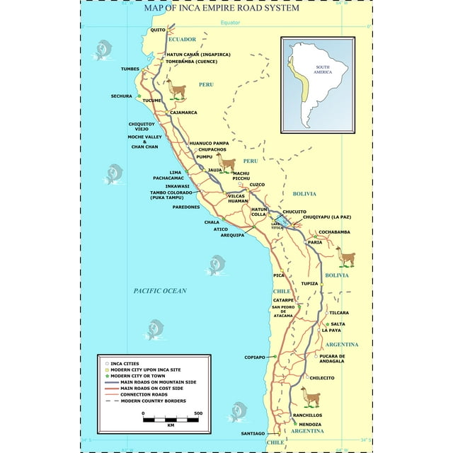 24"x37" Map of Inca road system map-en 【Photo Paper】 - Walmart.com