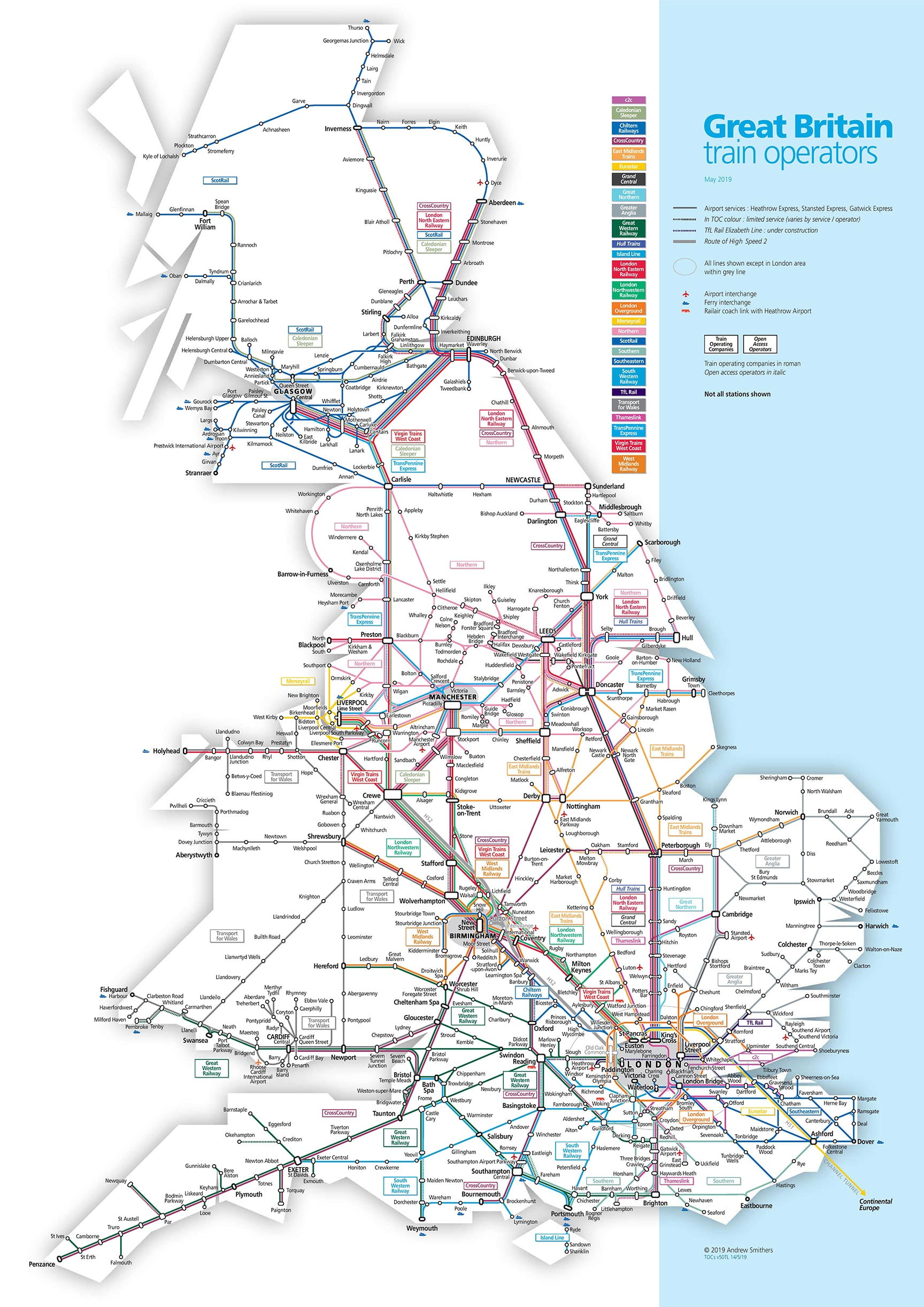 24"x38" Great Britain train operators map 2019 UK Railroads 【Laminated ...
