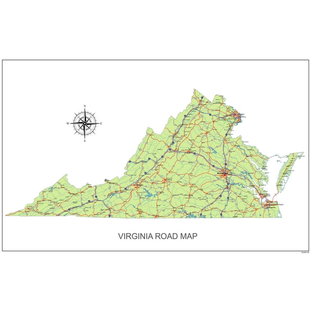 24"x39" Photo Quality Poster:: Virginia Road Map - VA Road Map (Plain ...