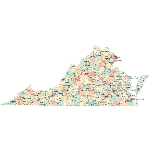 24"x39" Photo Quality Poster:: Virginia Road Map - VA Road Map (Plain ...