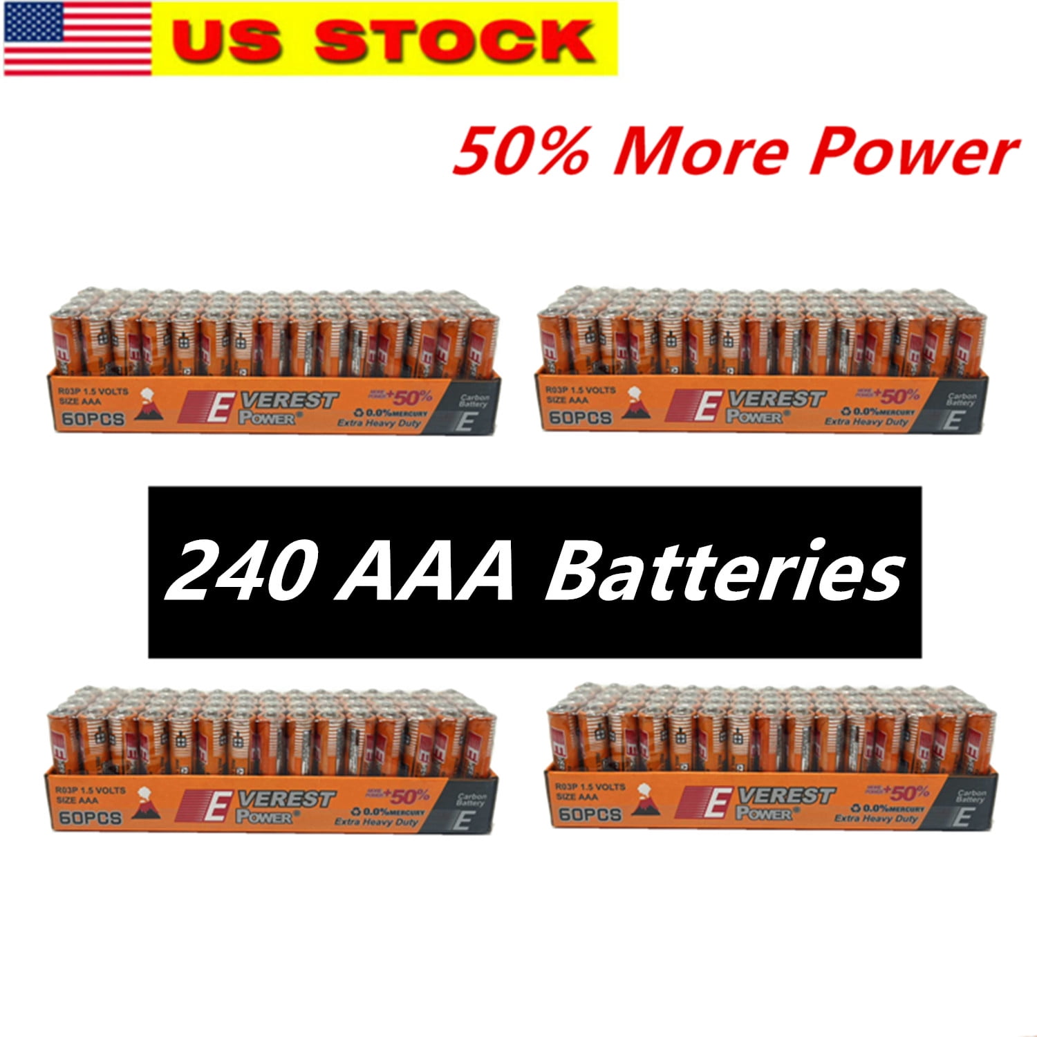 240 Count Wholesale Bulk Lot AAA Batteries Extra Heavy Duty 1.5v 4 Pack ...