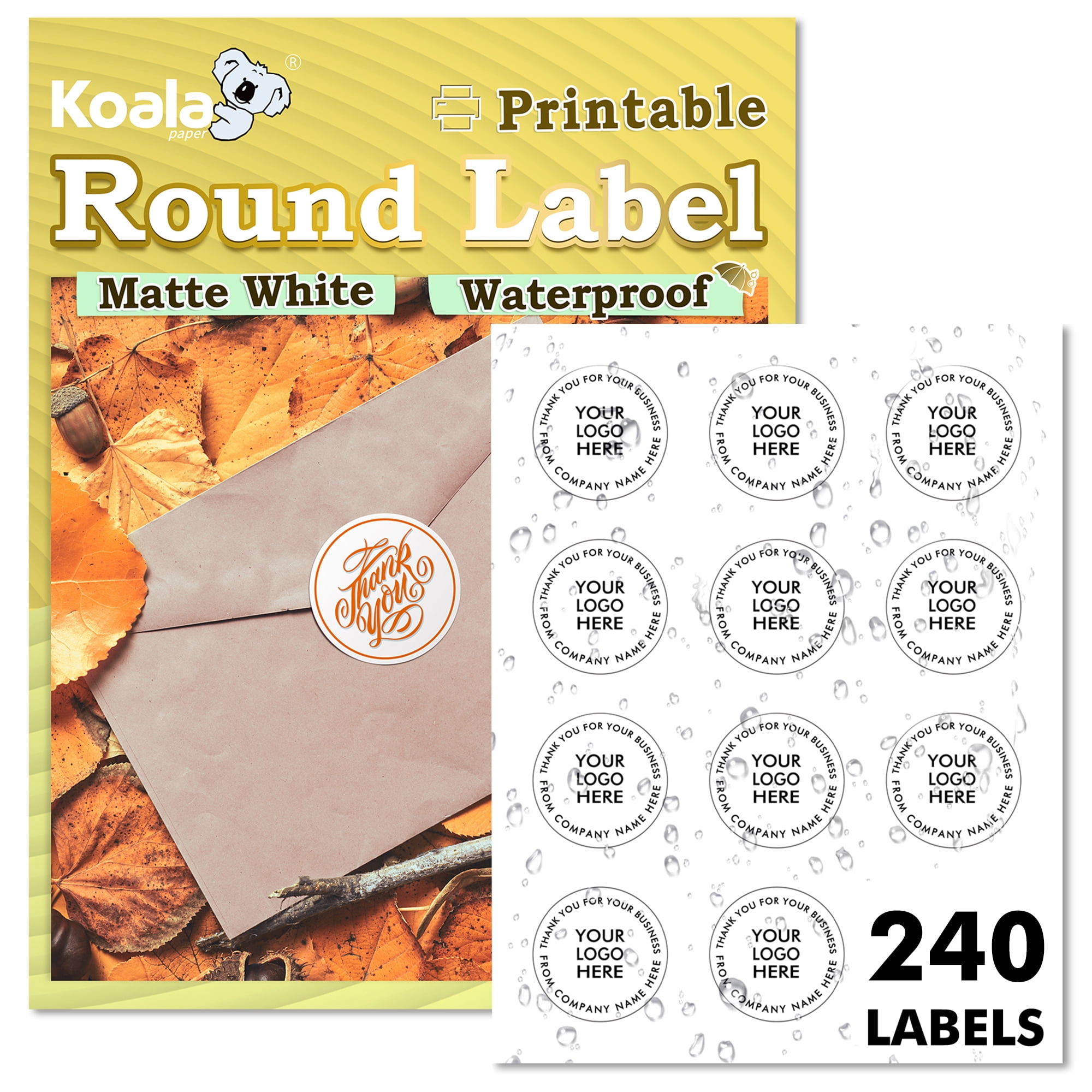 Koala 240 Waterproof Printable 2 Inch Round Labels, Matte White ...
