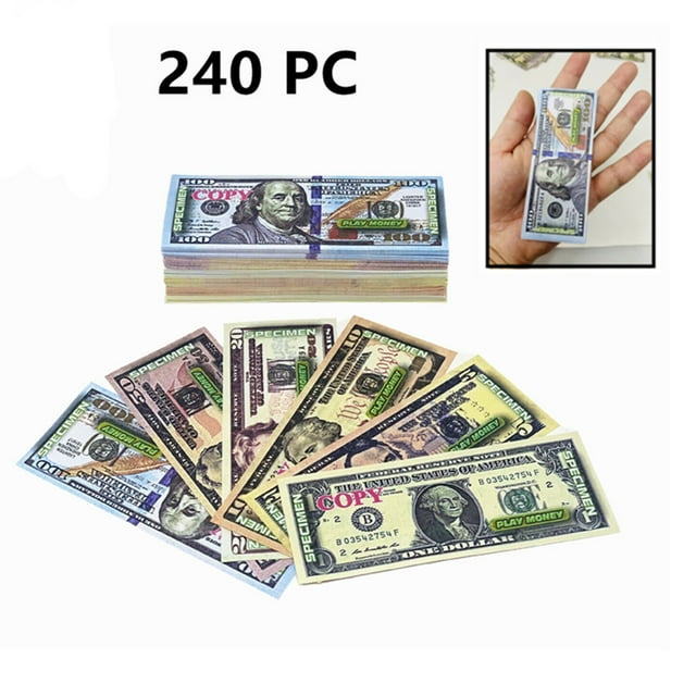 240 PC Educational Play Money Bill Set, Print 1 Side - Bills of 1, 5 ...