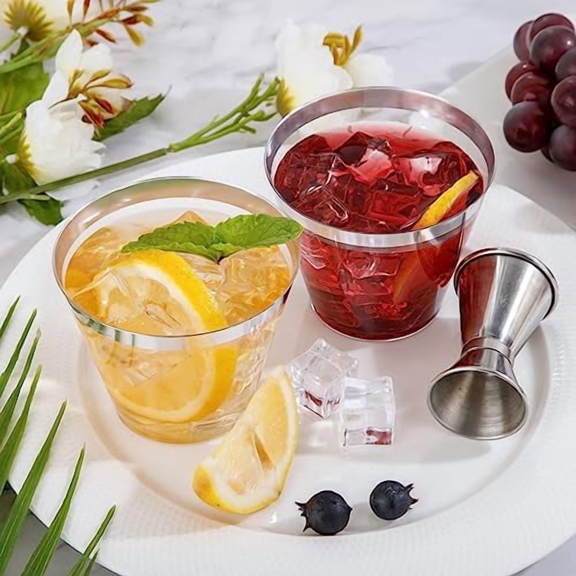 240 PCS Silver Plastic Cups - 9Oz Silver Rimmed Plastic Cups - Heavy ...
